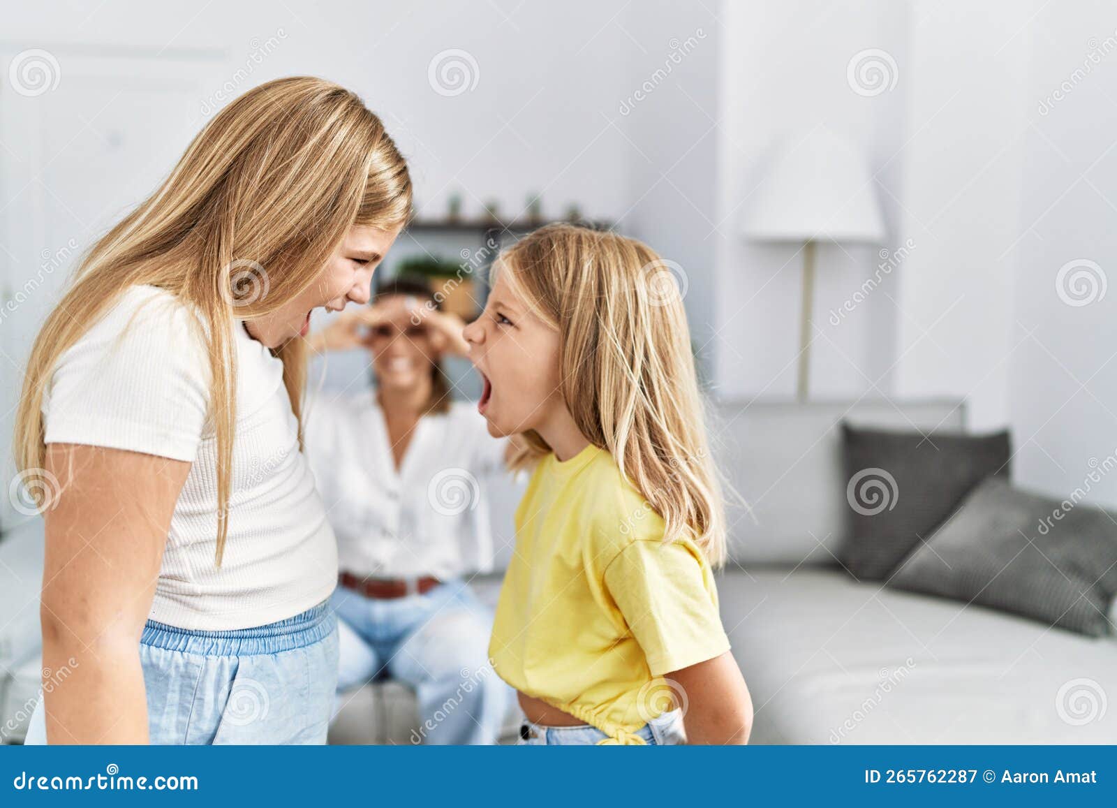 Mother And Daughters Screaming And Fighting For Sisters Problem At Home