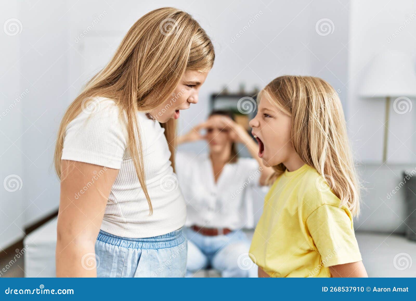 Mother and Daughters Screaming and Fighting for Sisters Problem at Home ...