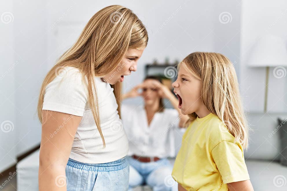 Mother and Daughters Screaming and Fighting for Sisters Problem at Home ...