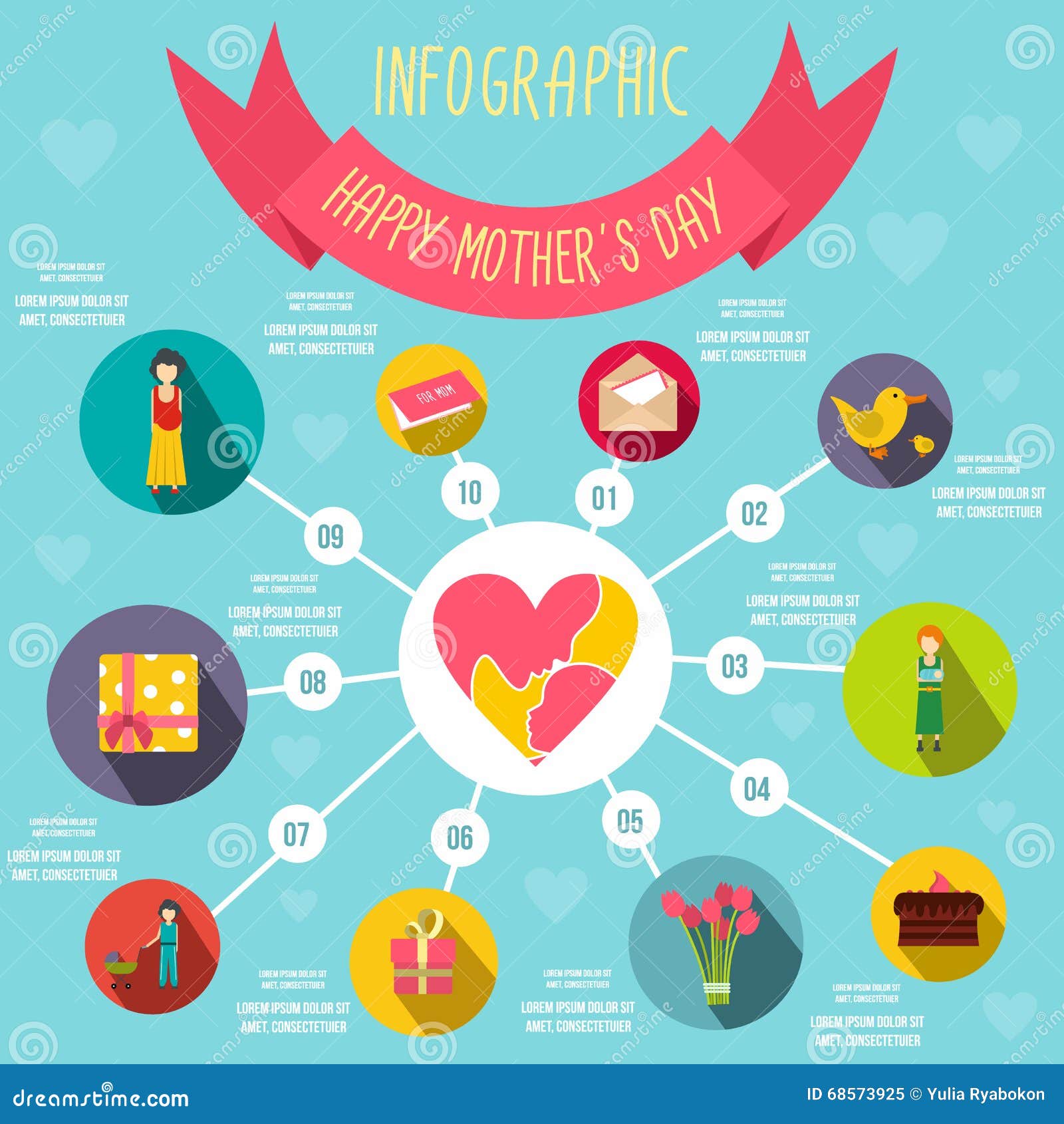 Mother Day Infographic Elements, Flat Style Stock Vector - Illustration ...