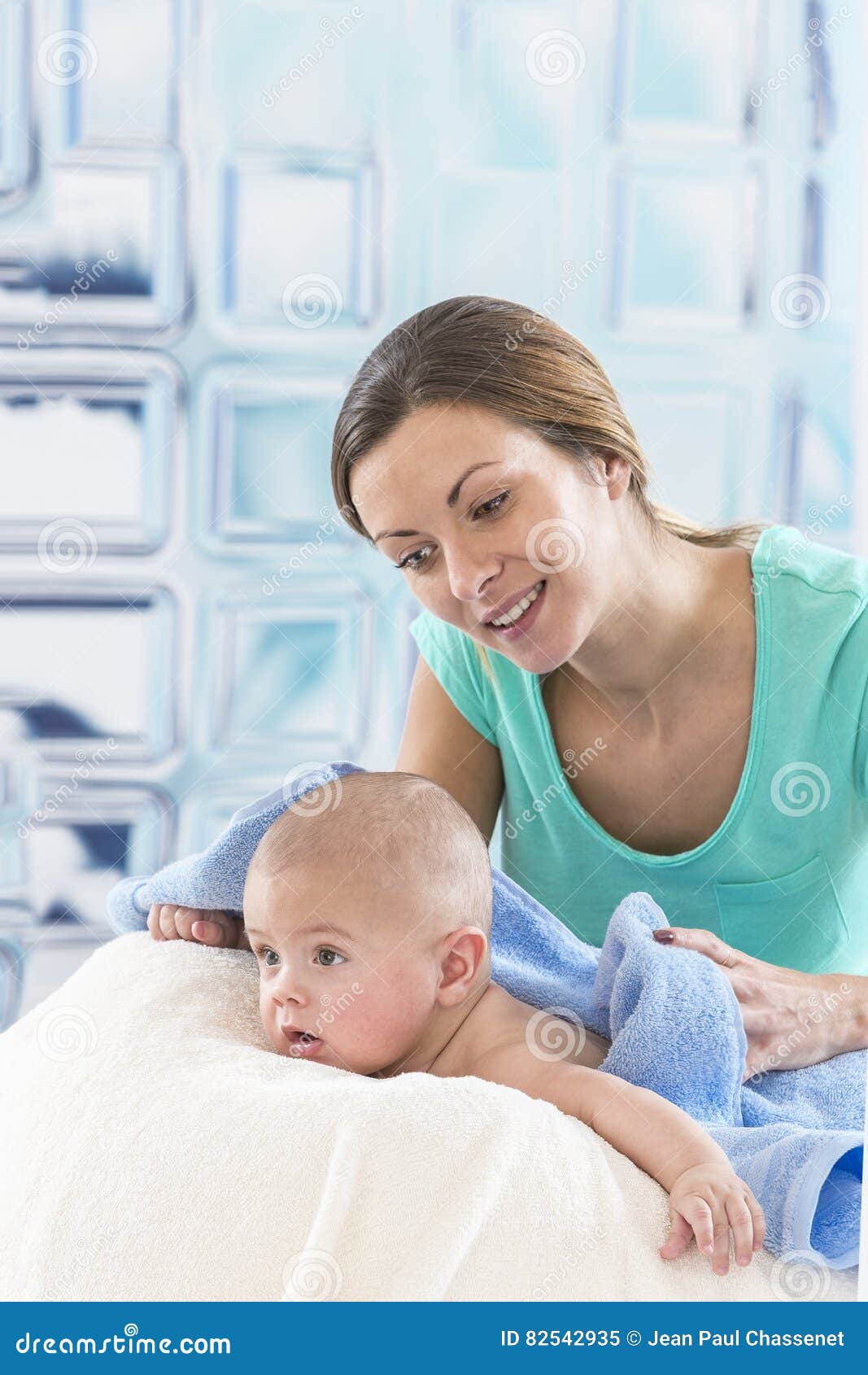 Mother is Drying Her Baby Boy after Bathing with Tenderness Stock Image ...