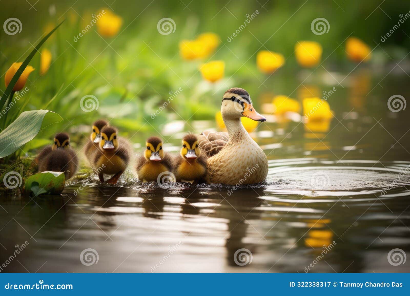 A Mother Duck Leading Her Ducklings Across a Pond. Mother Duck Leading ...