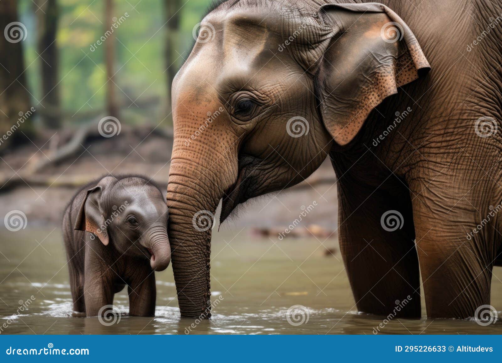 Mother Elephant Touching Her Baby with Her Trunk Stock Image - Image of ...
