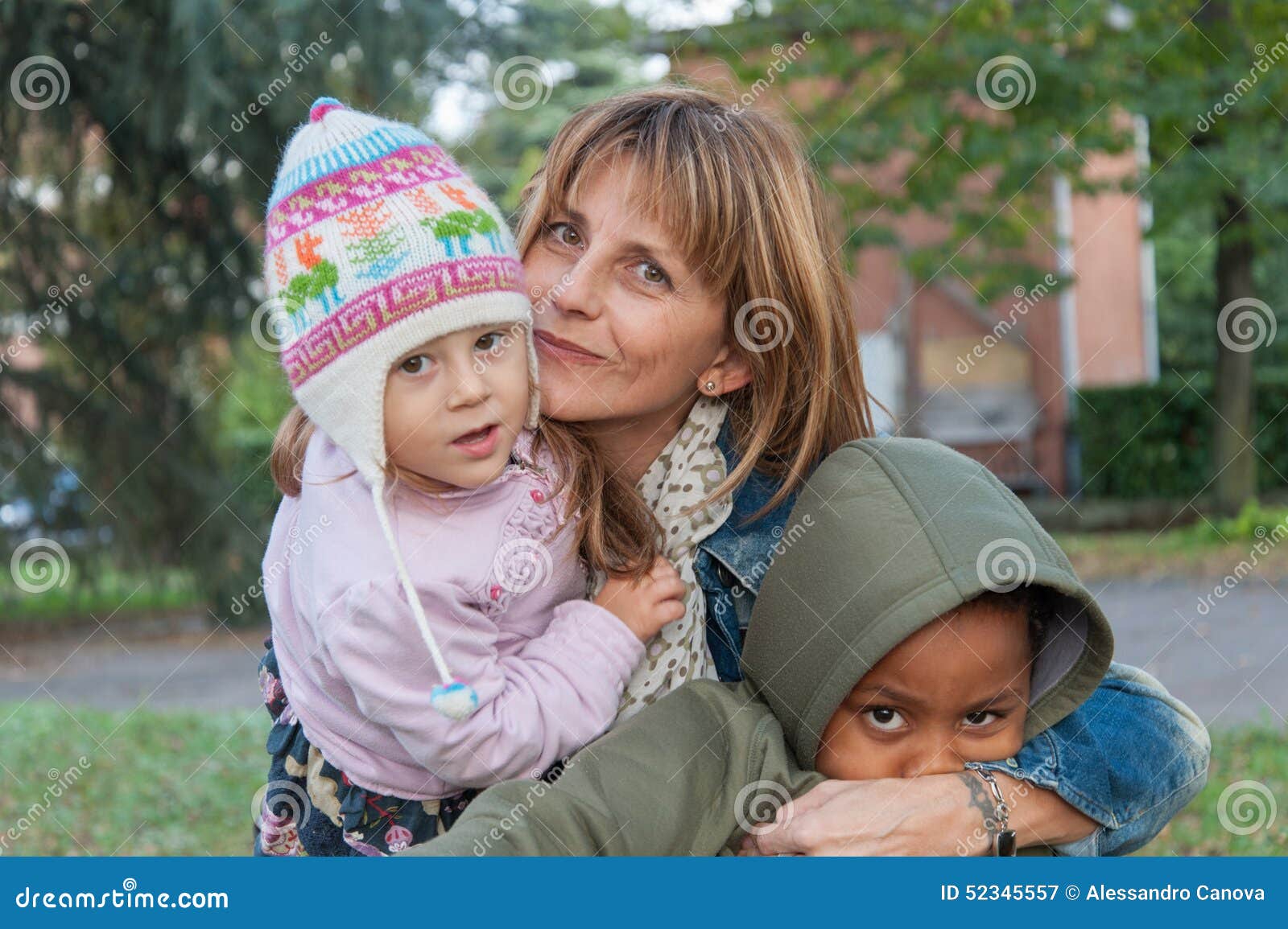 Mother Embracing Her Children Stock Image - Image of people, caucasian ...
