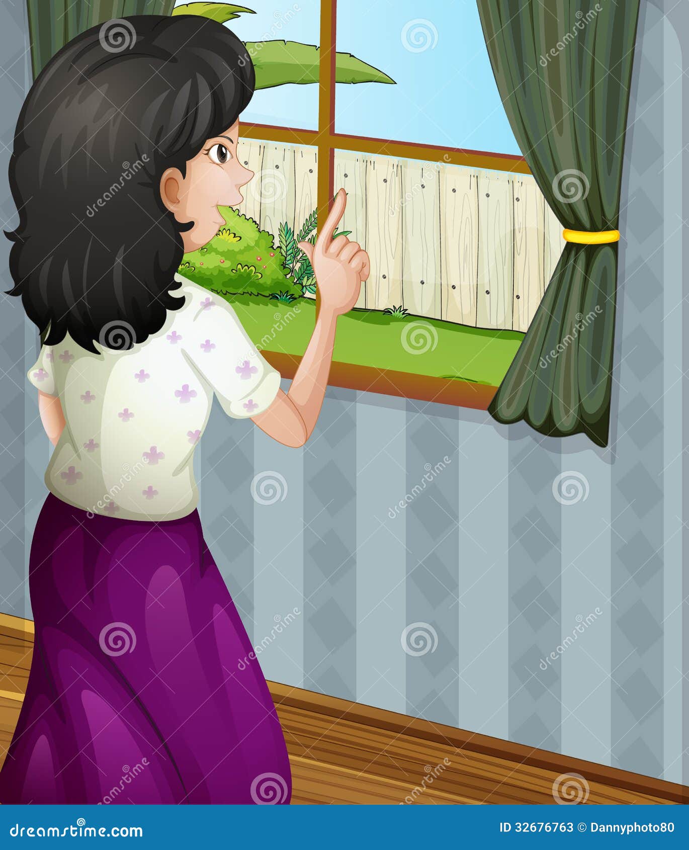 A mother facing the window stock vector. Illustration of bushes - 32676763