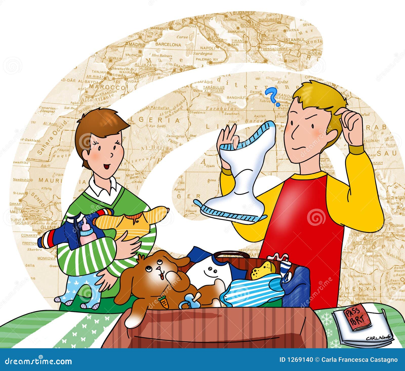 Mother and Father Packing Bags Stock Illustration - Illustration of ...