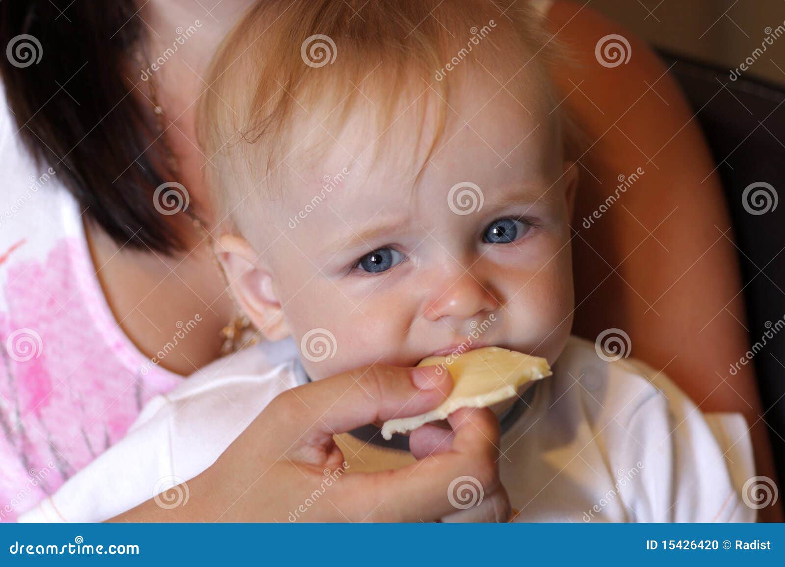 Mother feeds baby cheese stock photo. Image of foods - 15426420