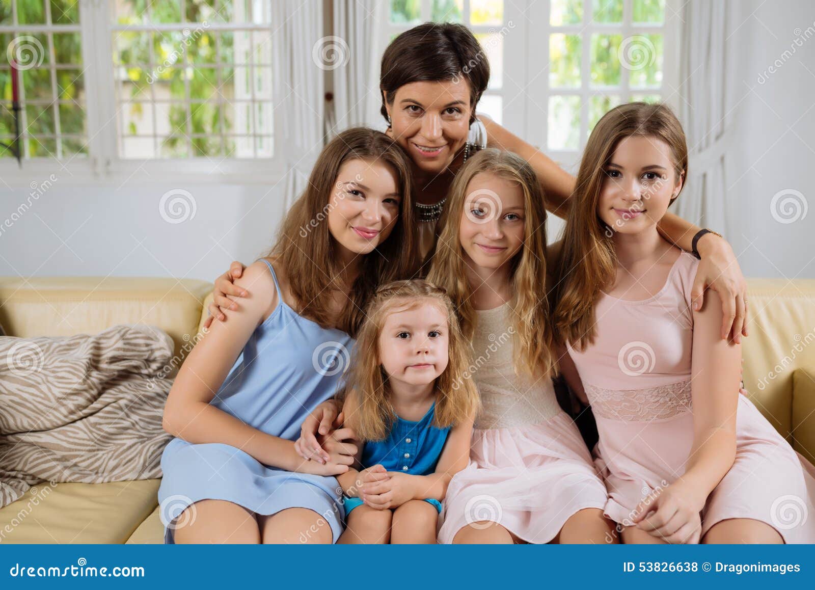 Mother and four daughters stock photo. Image of happy - 53826638