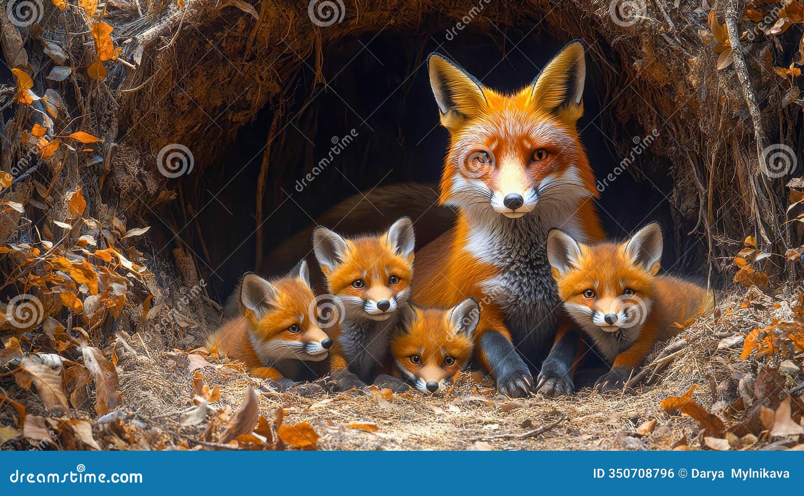 Mother Fox with Her Baby Foxes Stock Illustration - Illustration of ...