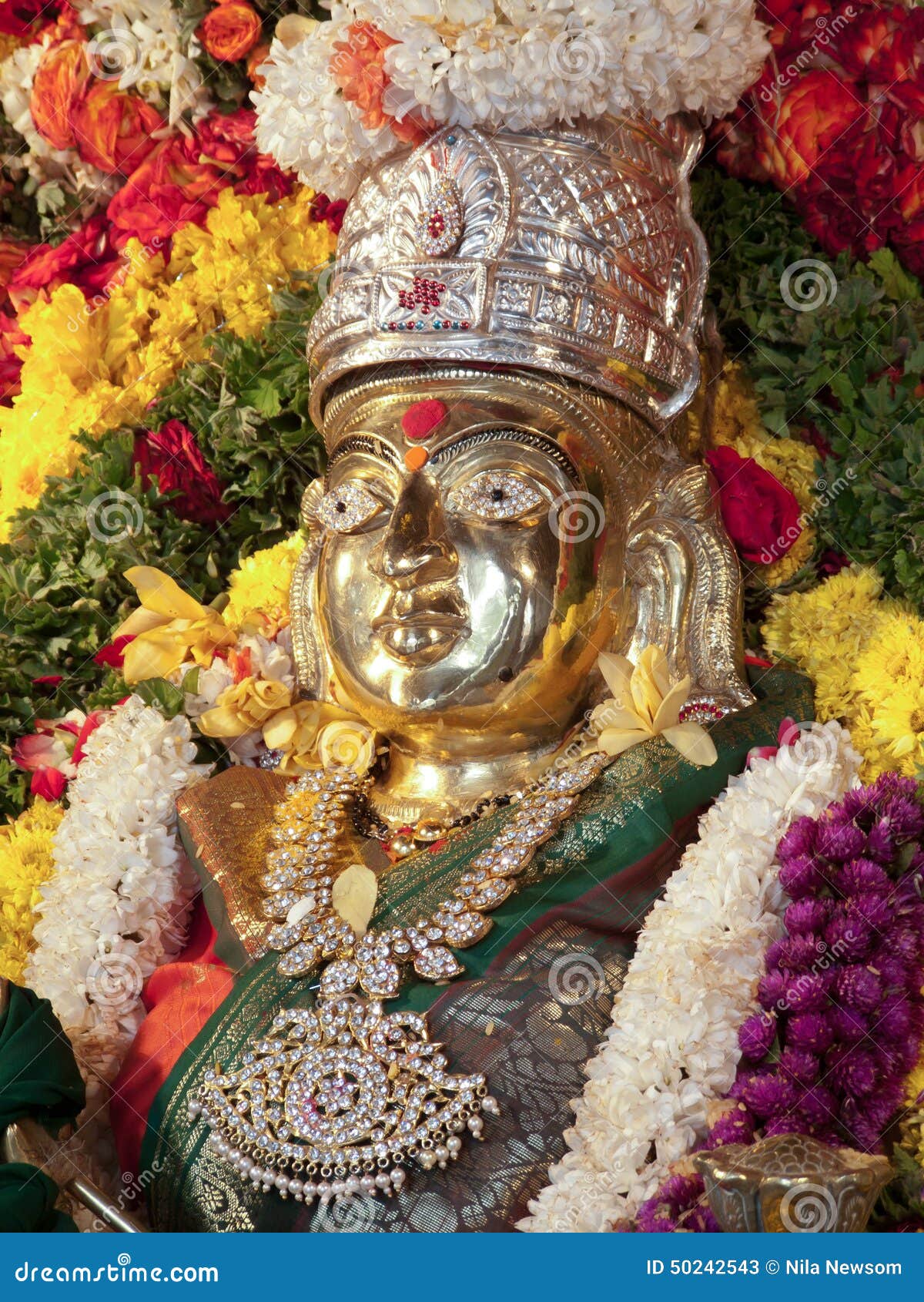 Mother Goddess Devi With Bow And Arrows, Conch Shell, Sword, Shield And ...