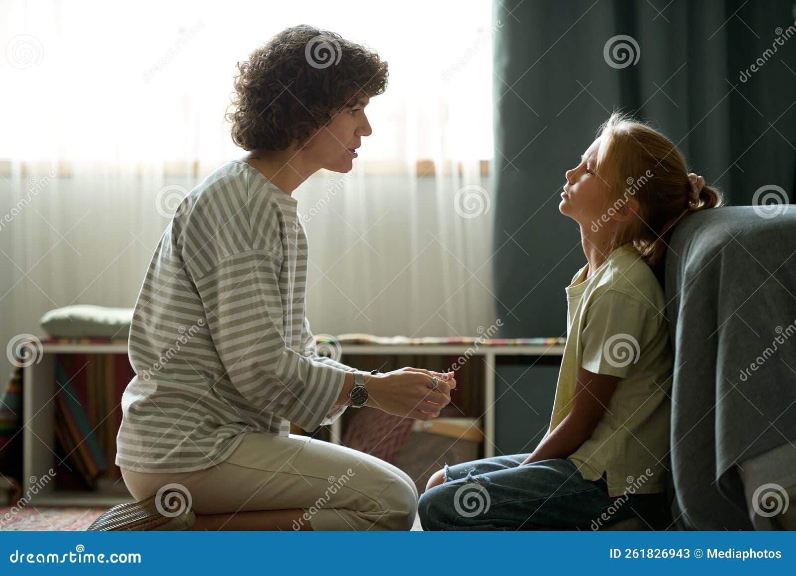 Mother Having Conversation with Her Daughter Stock Image - Image of ...