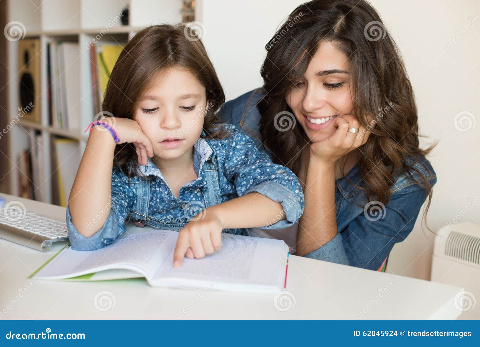 Mother Helping Child with Homework Stock Photo - Image of reading ...