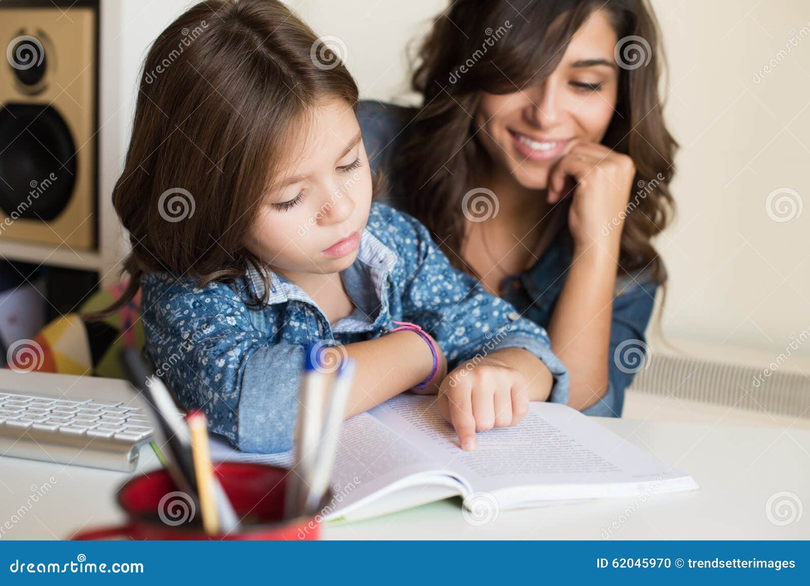 Mother Helping Child with Homework Stock Photo - Image of parent, book ...