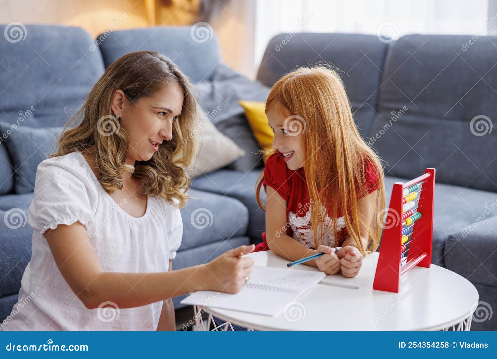 Mother Helping Daughter Study Math Stock Photo - Image of homeschooling ...