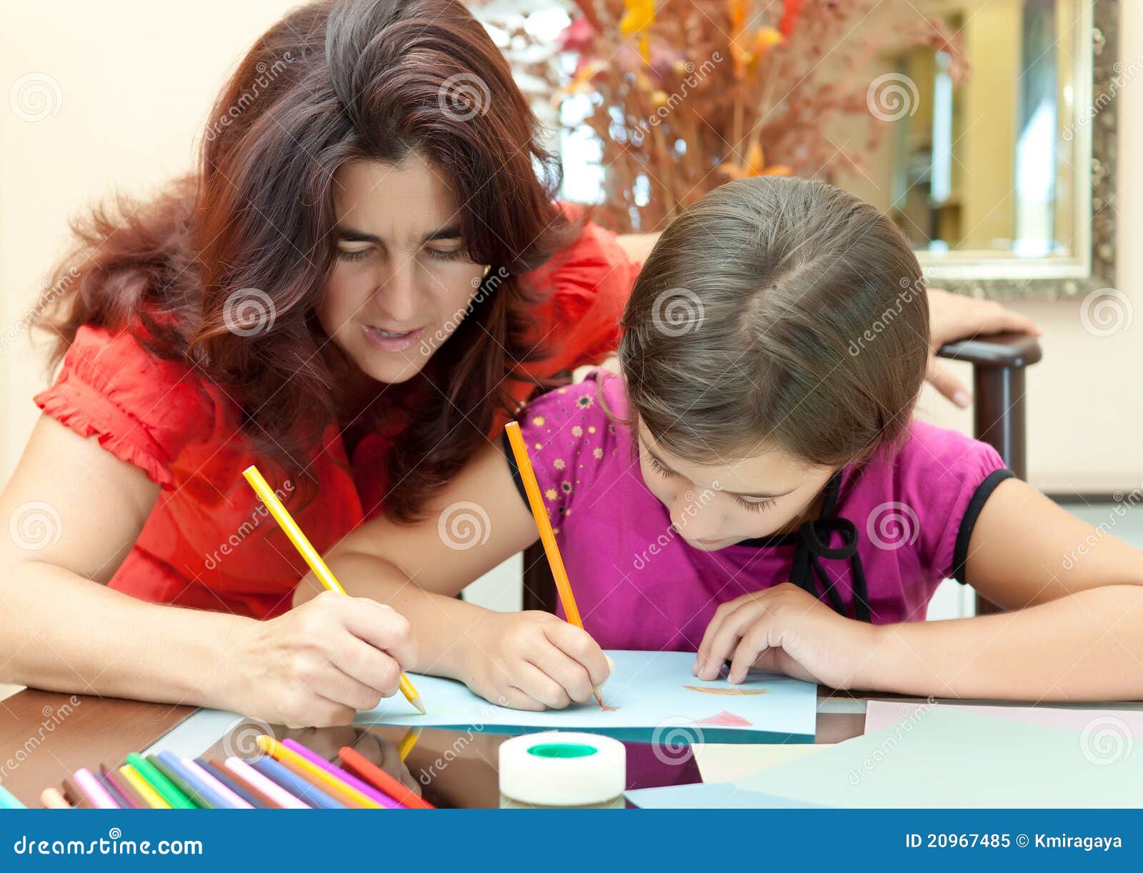 Mother Helping Her Daughter with Homework Stock Image - Image of ...