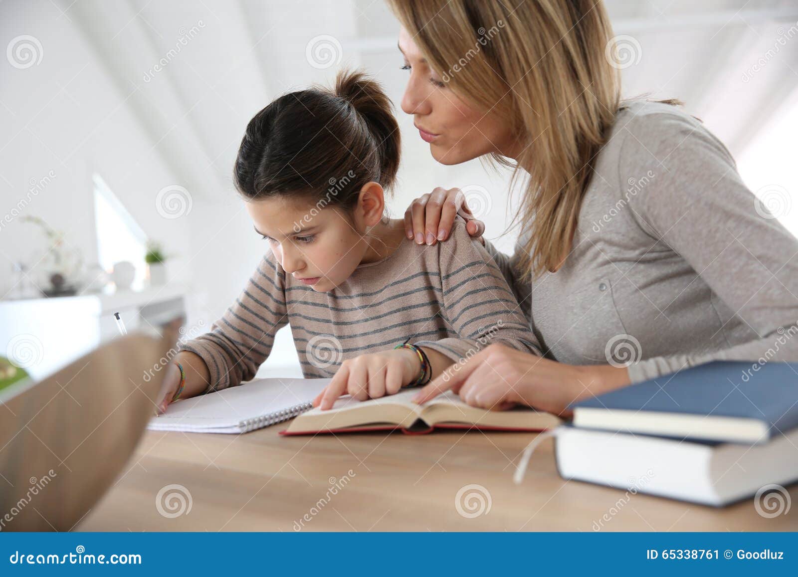 Mother Helping Her Daughter with Homework Stock Image - Image of family ...