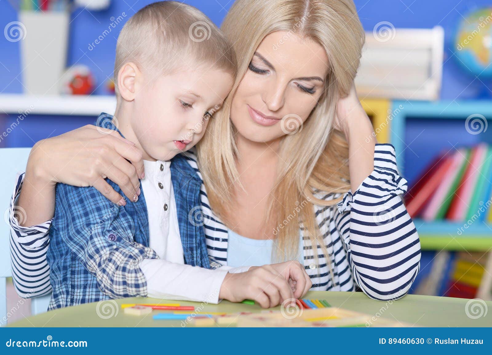 Mother Helping Her Son with Lessons Stock Photo - Image of education ...