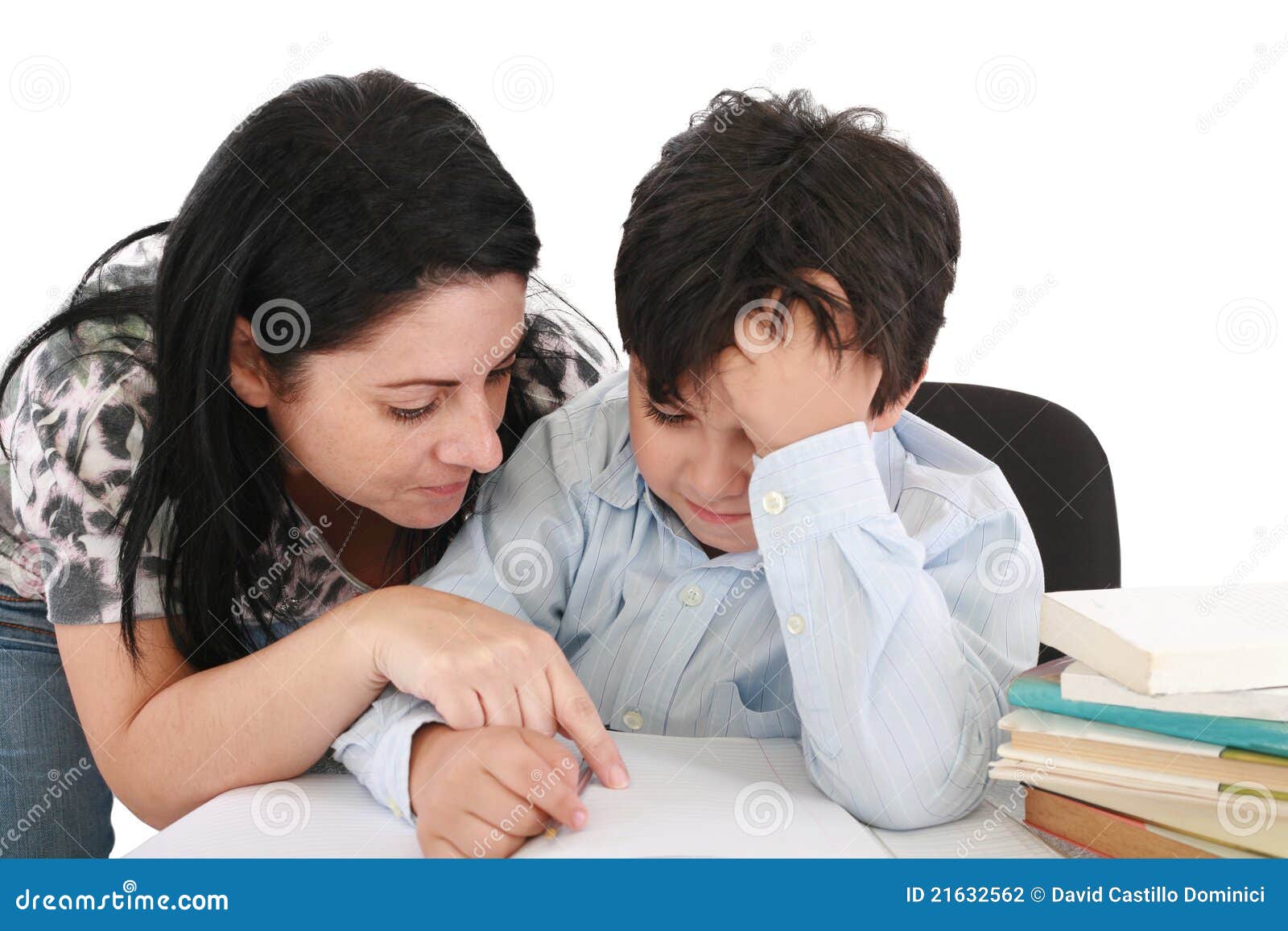Mother Helping with Homework To Her Son Stock Photo - Image of indoor ...
