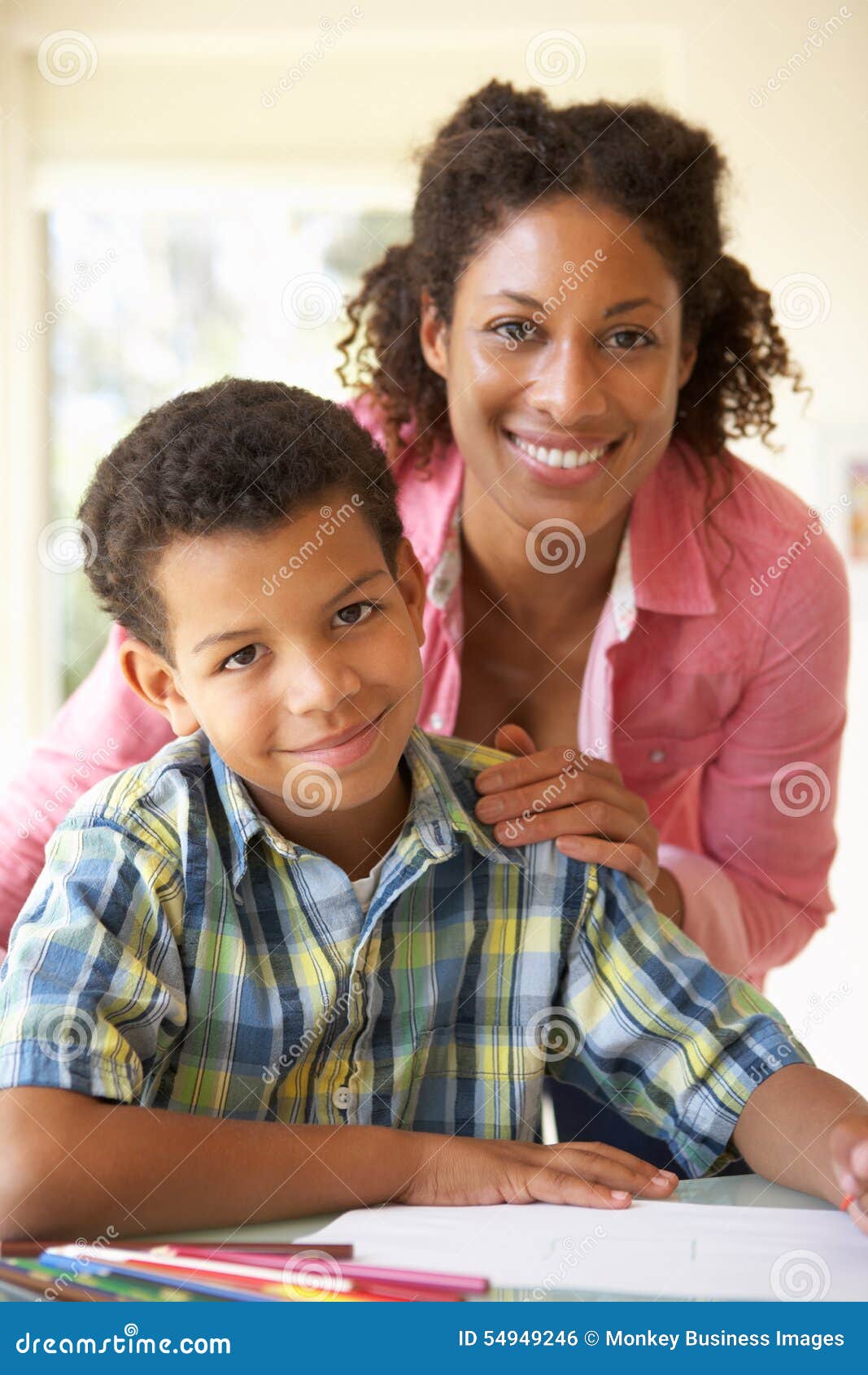 Mother Helping Son with Homework at Home Stock Photo - Image of helping ...