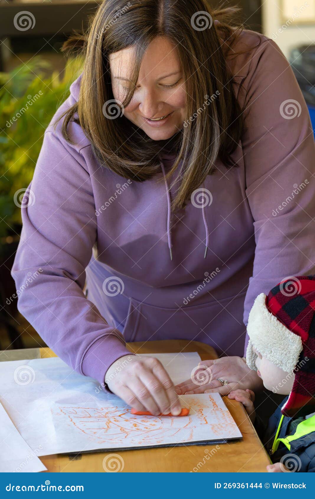 Mother Helping a Young Son with Coloring Stock Photo - Image of ...