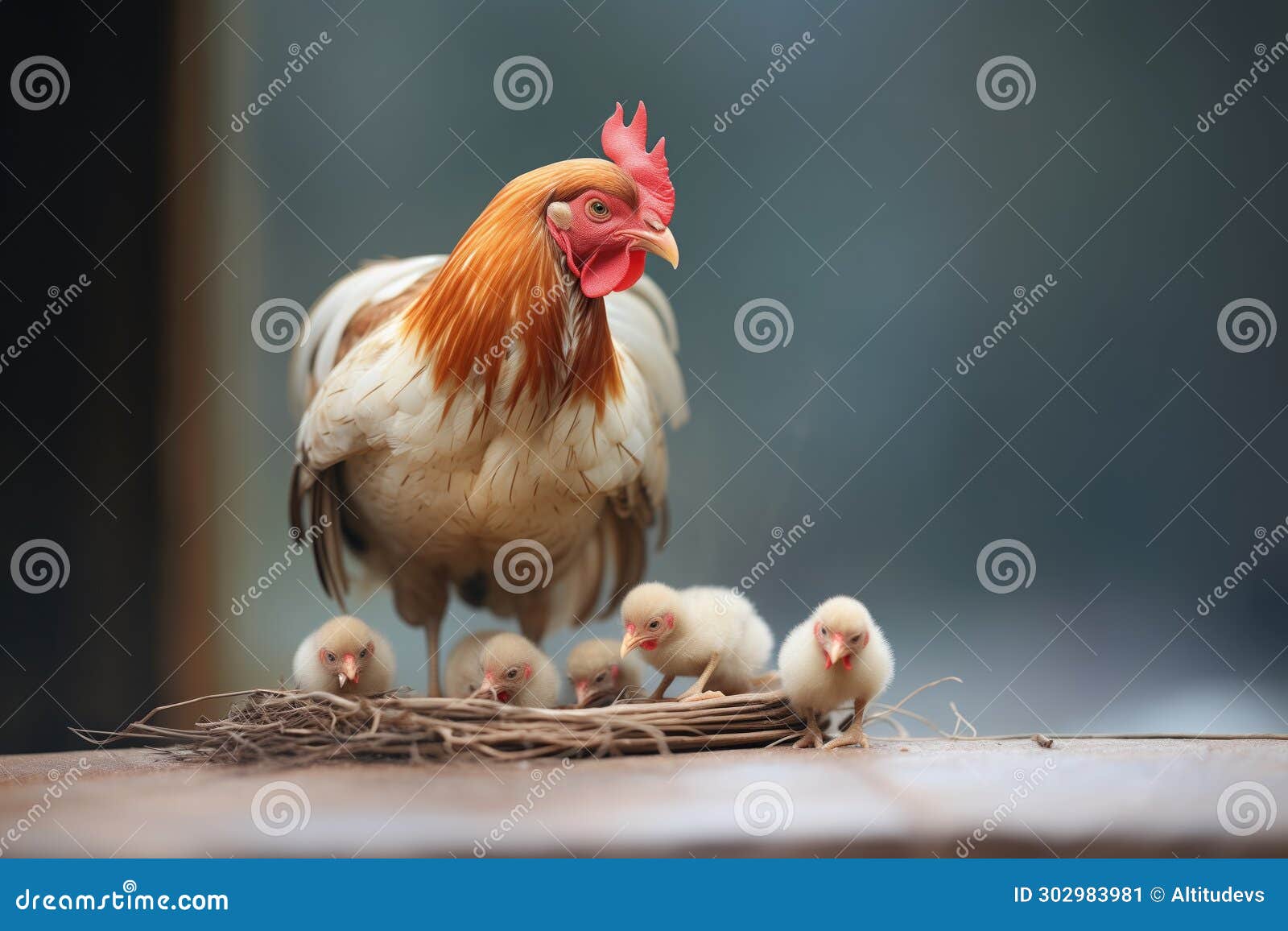 Mother Hen Brooding Over Baby Chicks Stock Illustration - Illustration ...