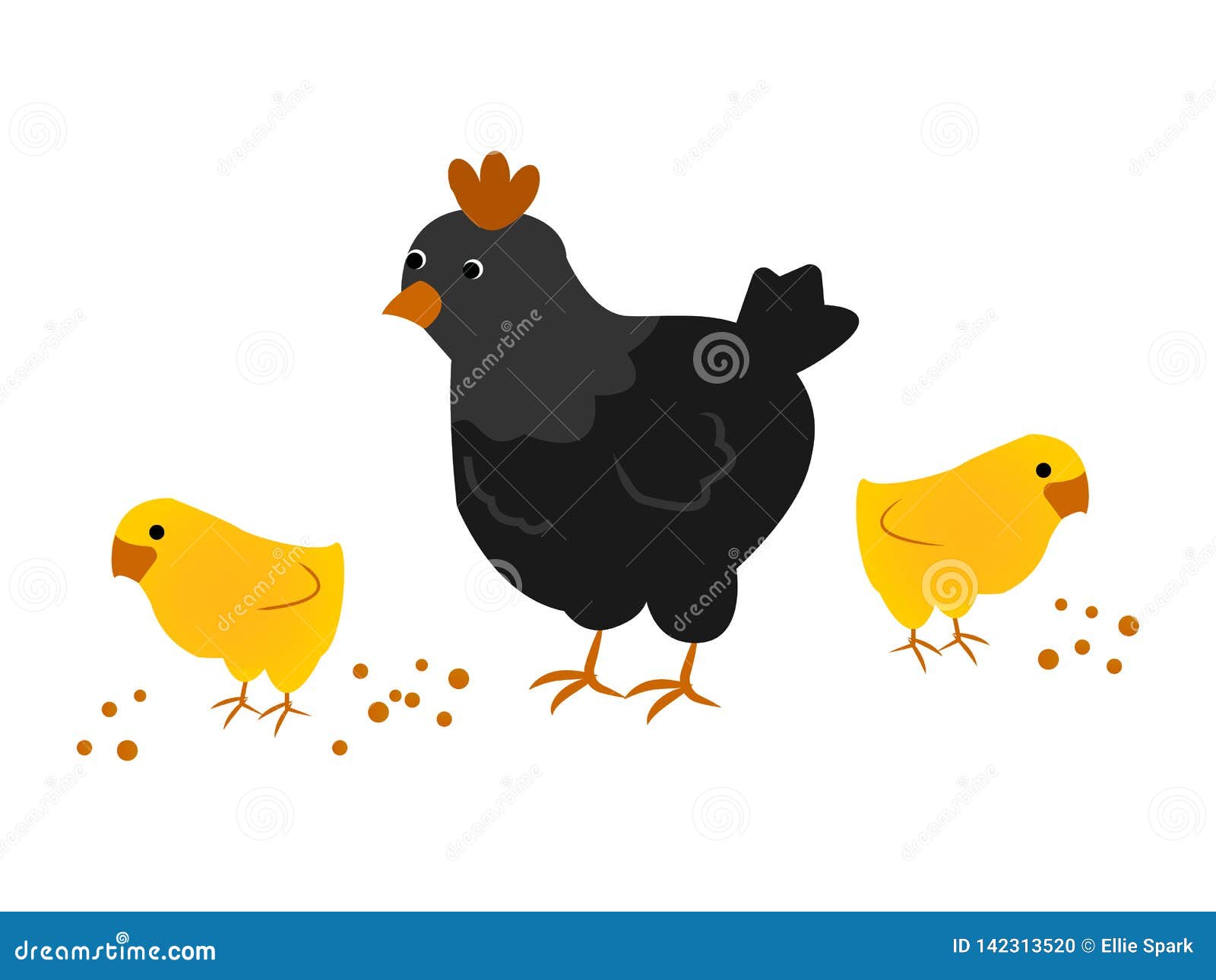 Mother hen with chickens stock vector. Illustration of yellow - 142313520