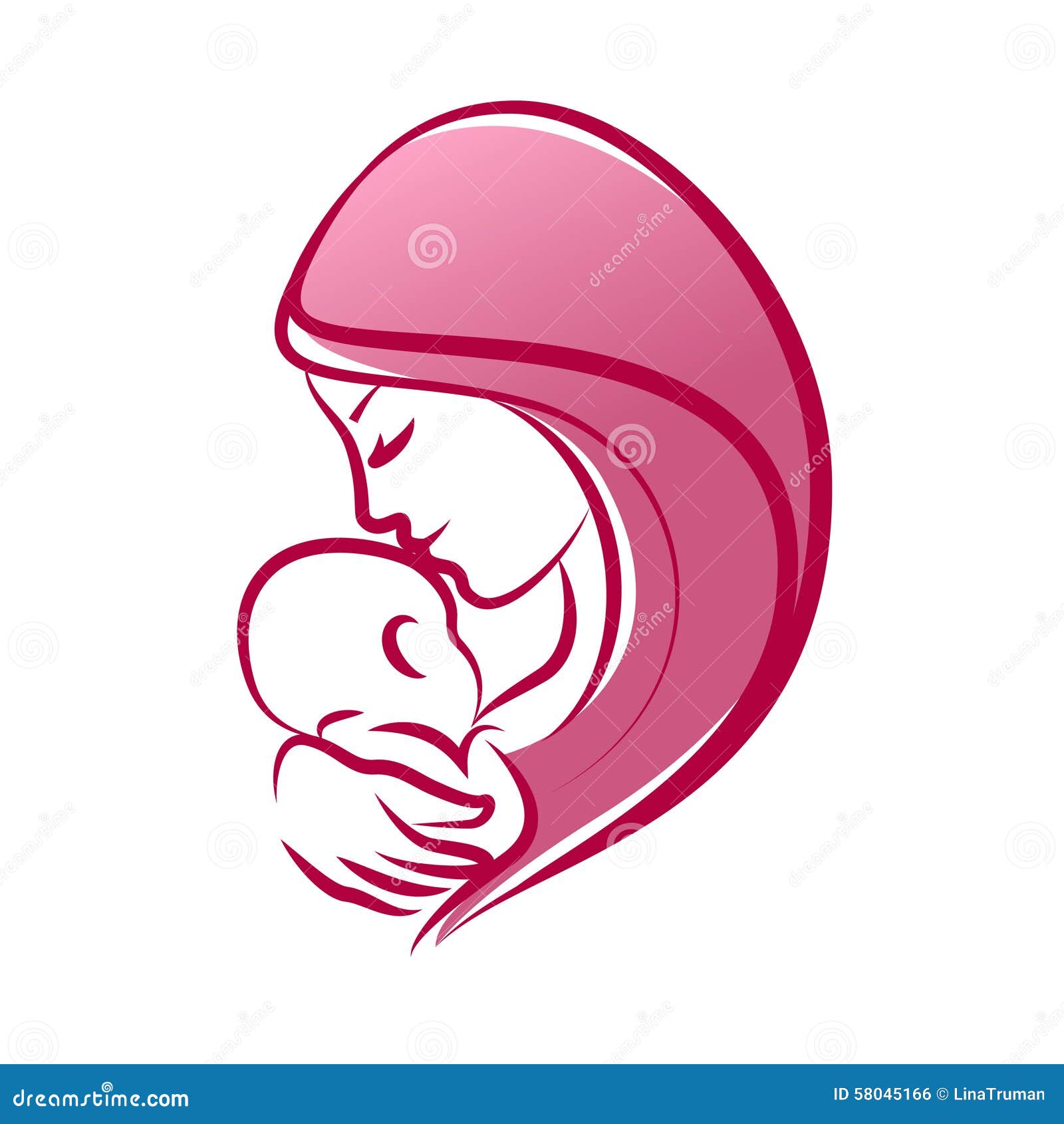 Mother with Her Baby, Outline Vector Silhouette, Mother Care Icon ...
