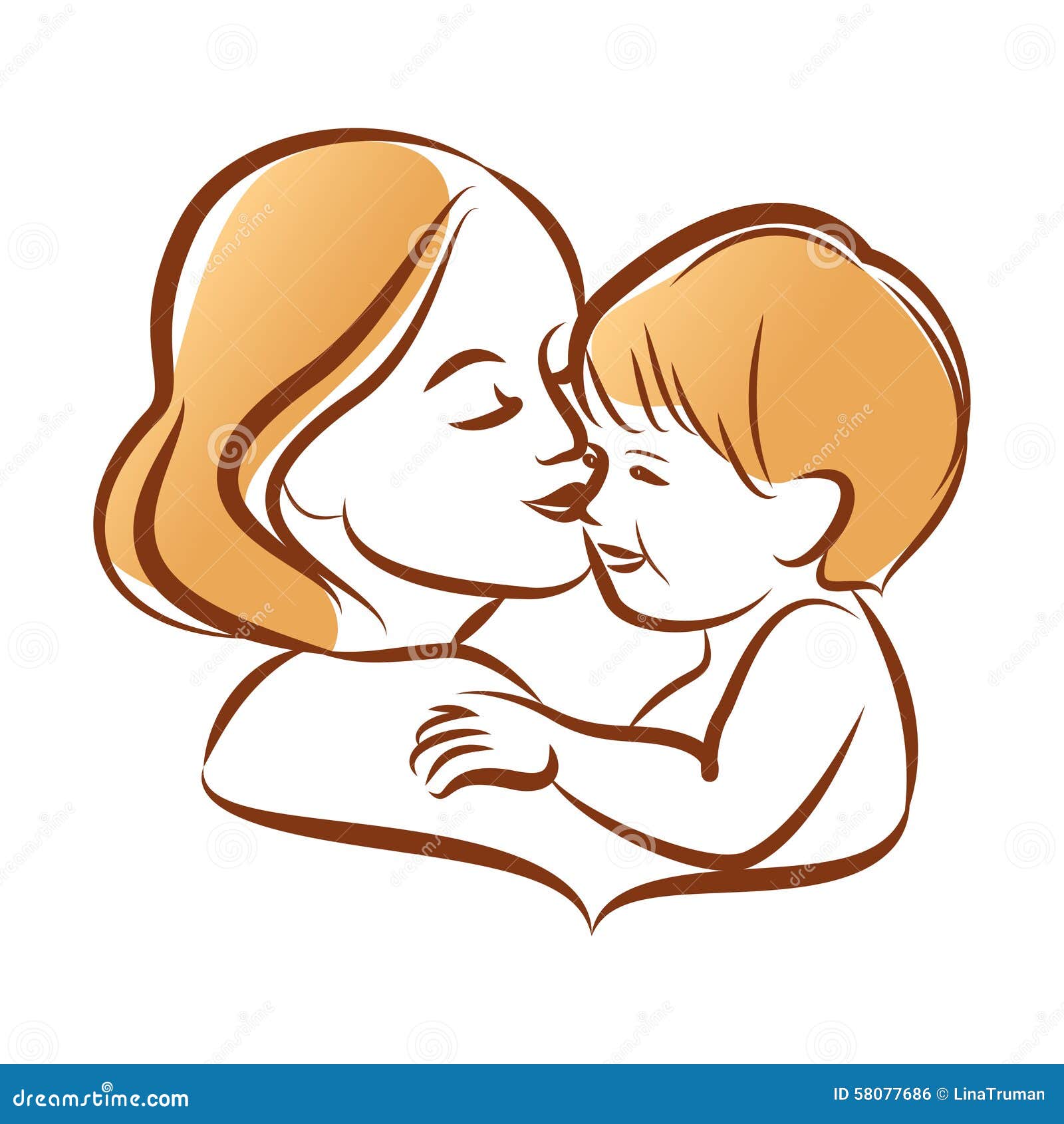 Mother with Her Baby, Outline Vector Silhouette, Mother Care Icon ...