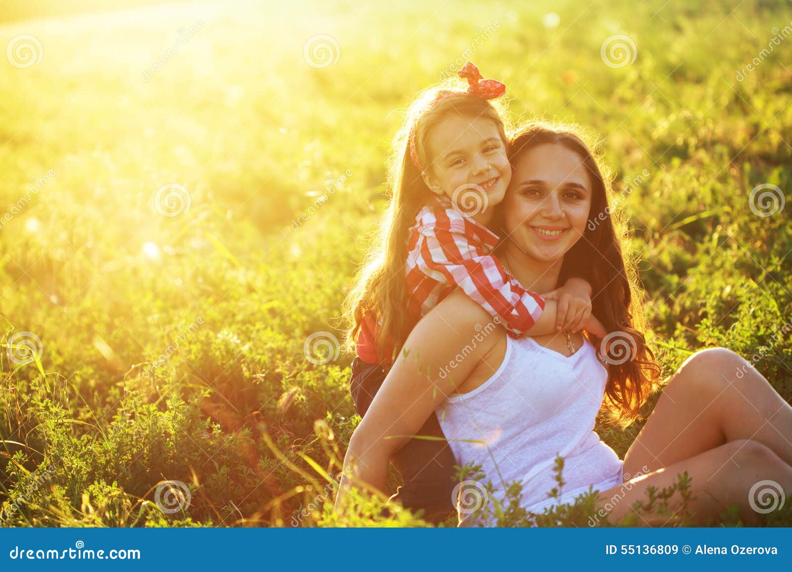 Mother with Her Child in Spring Field Stock Image - Image of playing ...