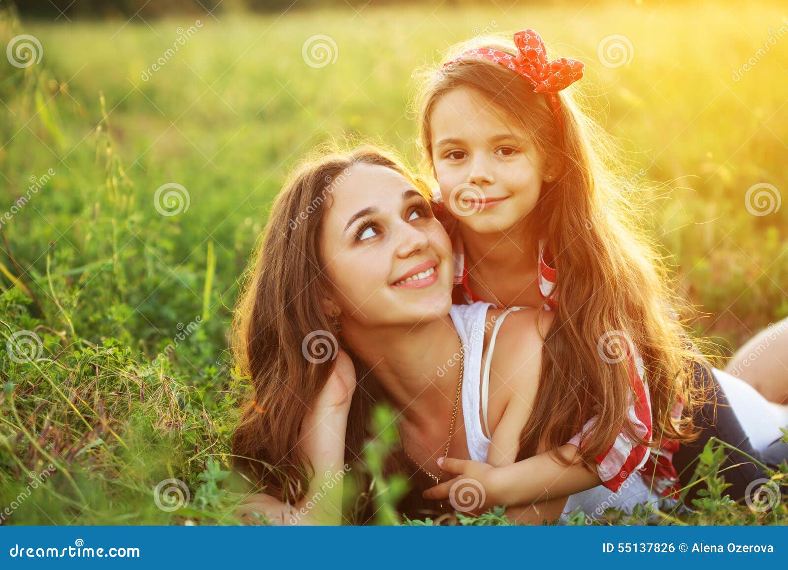 Mother with Her Child in Spring Field Stock Photo - Image of portrait ...