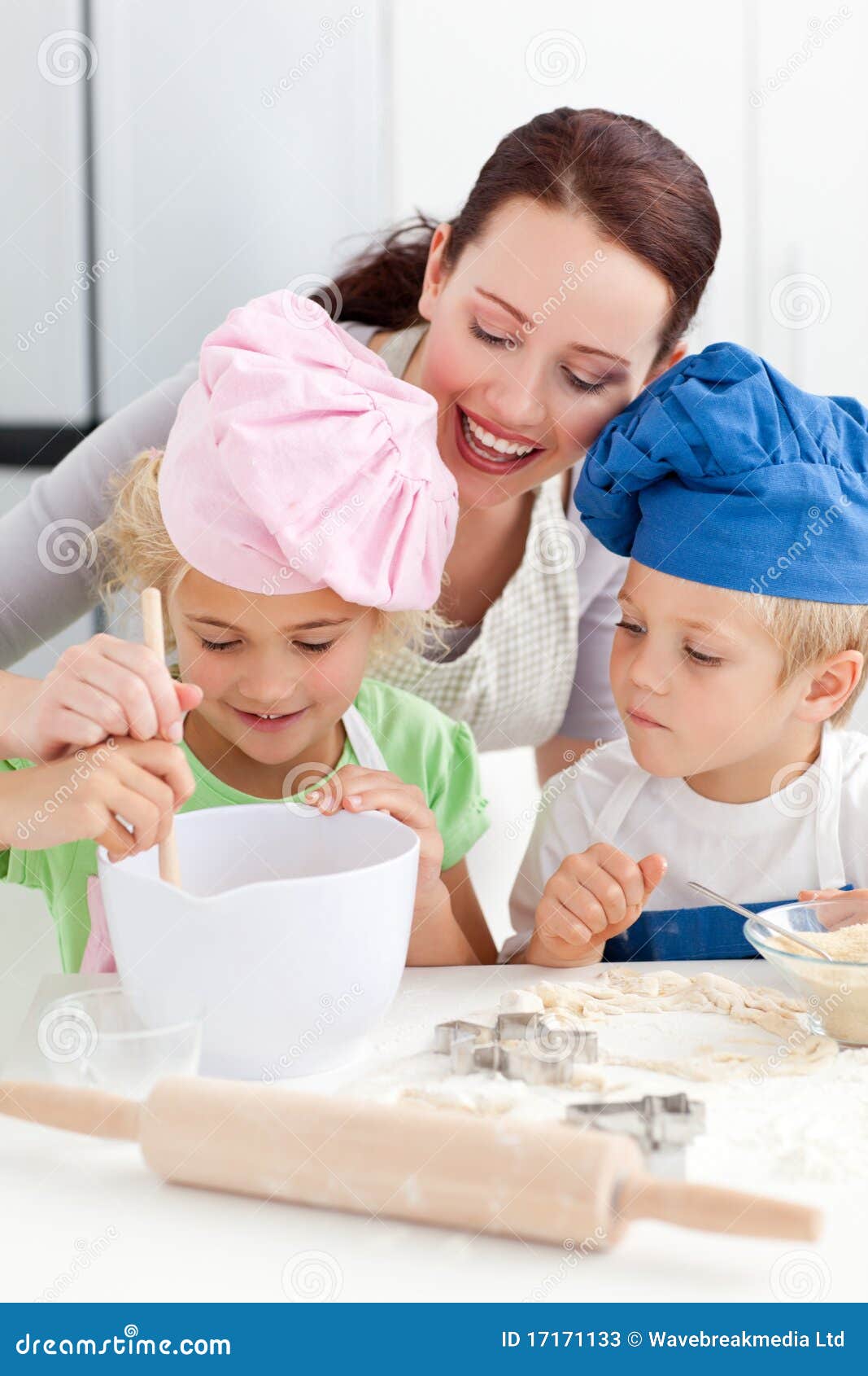 Mother with Her Children Baking Together Stock Image - Image of mother ...
