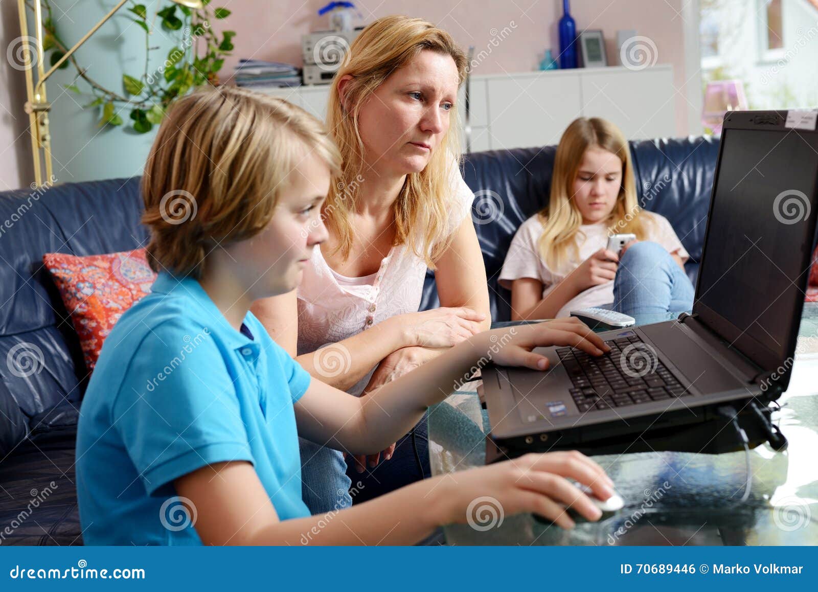 Mother and Her Children Using Computer Stock Photo - Image of education ...