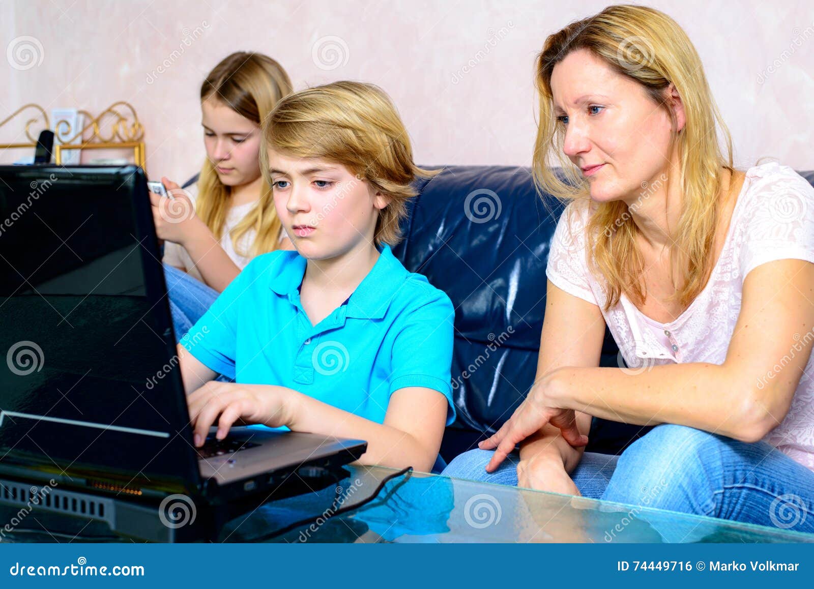 Mother and Her Children Using Computer Stock Photo - Image of ...