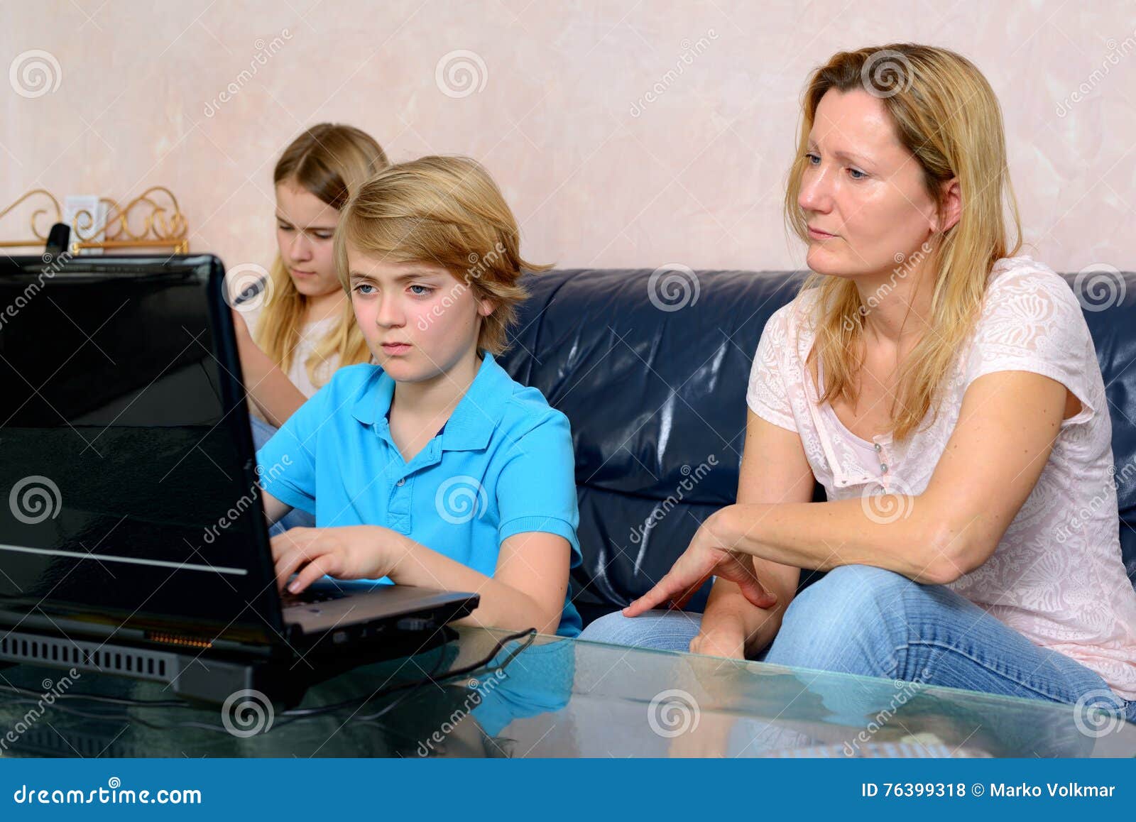 Mother and Her Children Using Computer Stock Photo - Image of white ...