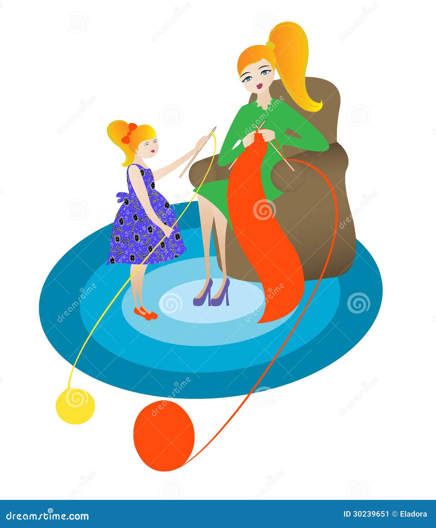 Mother and Her Daughter, Knitting Stock Vector - Illustration of carpet ...
