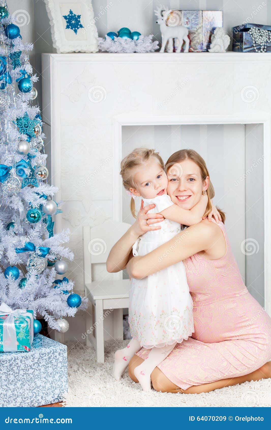 Mother And Her Daughter Near Christmas Tree Stock Image Image Of