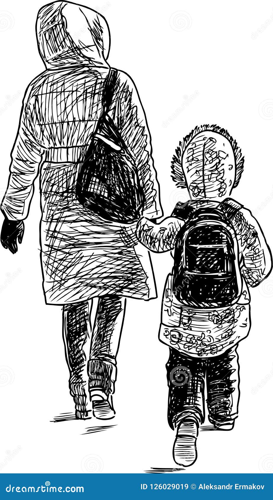 A Mother with Her Kid Going on a Stroll Stock Vector - Illustration of ...