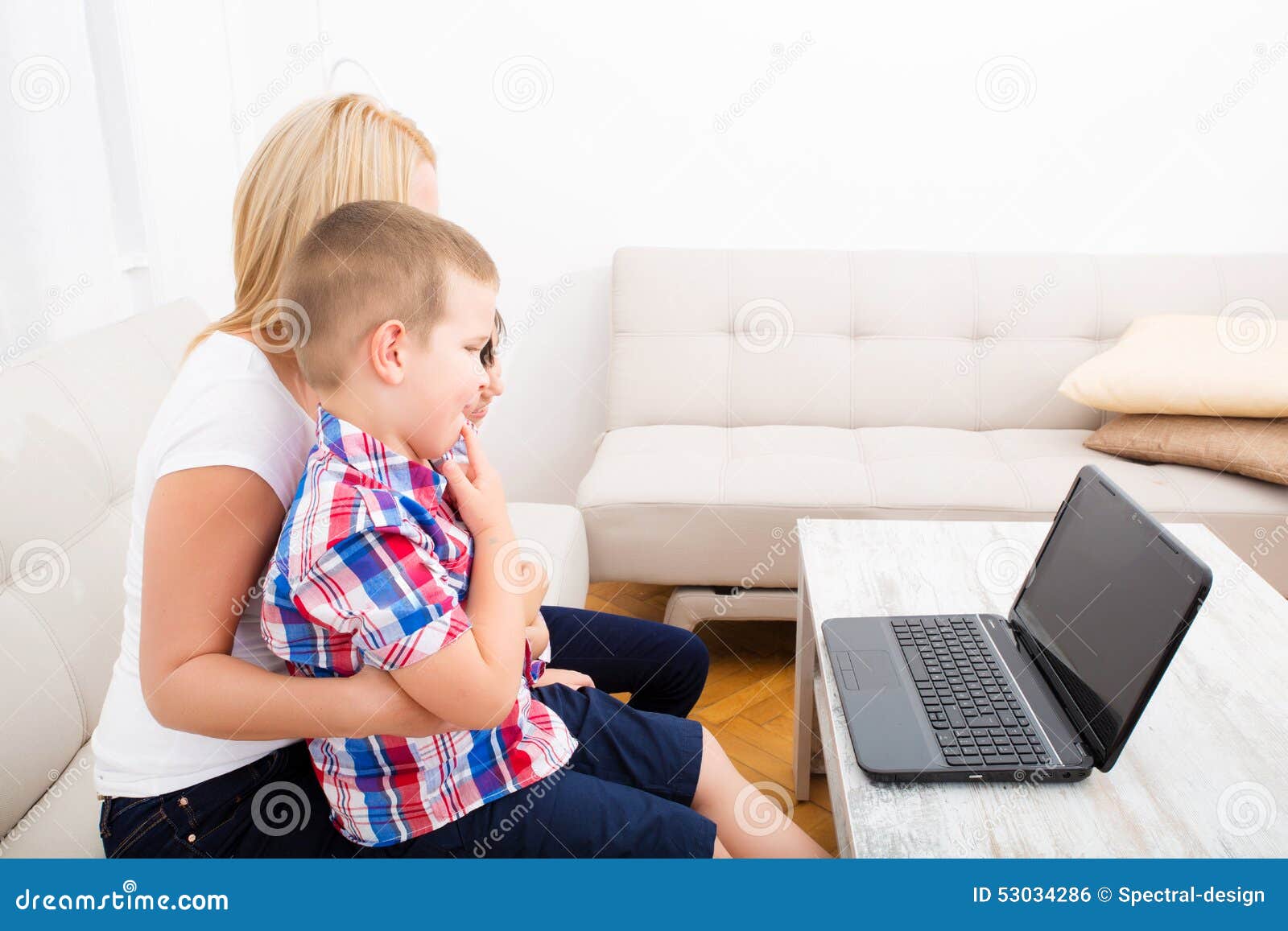 Mother with Her Kids Using a Laptop Computer Stock Photo - Image of ...