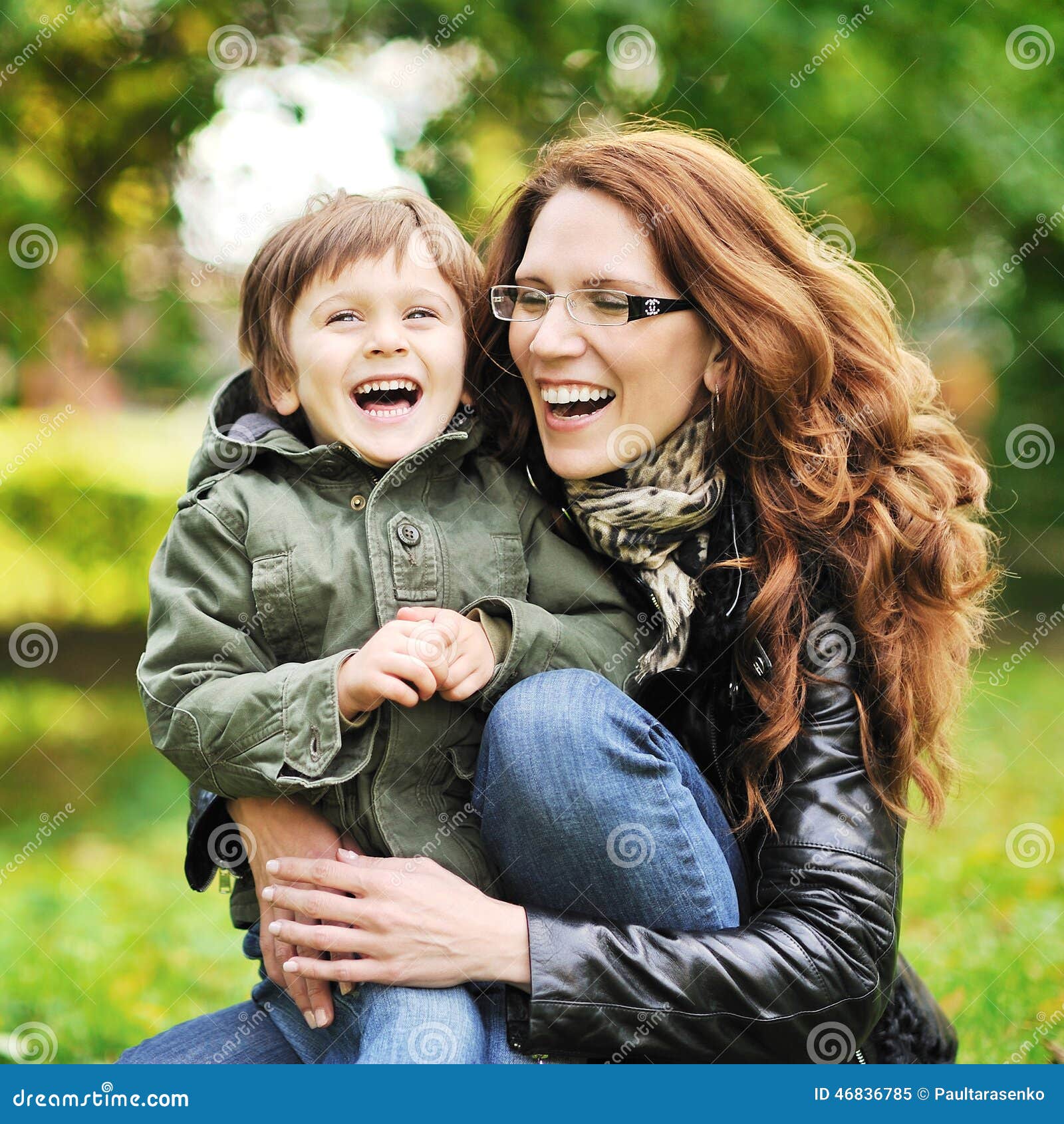 Mother and Her Little Son Having Fun in a Park Stock Image - Image of ...