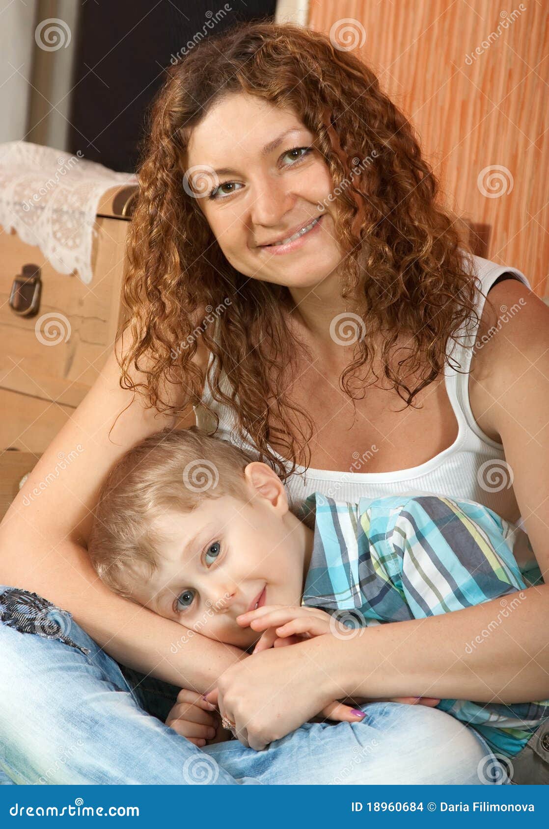 Mother with Her Son in Home Interior Stock Photo - Image of happy ...