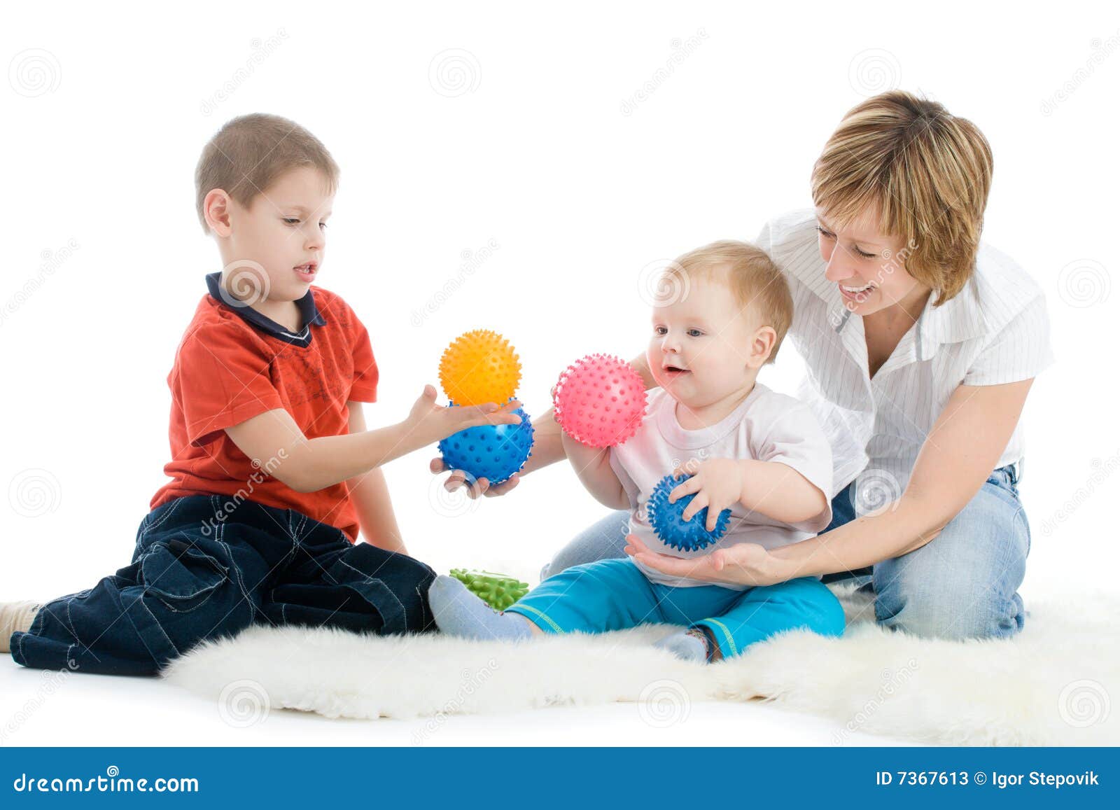 Mother with Her Sons Enjoy with Colorful Balls Stock Image - Image of ...