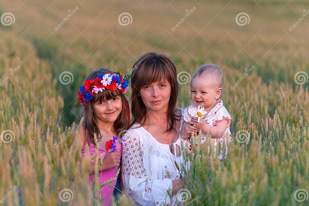 Mother and Her Two Daughters Stock Image - Image of cheerful, beautiful ...