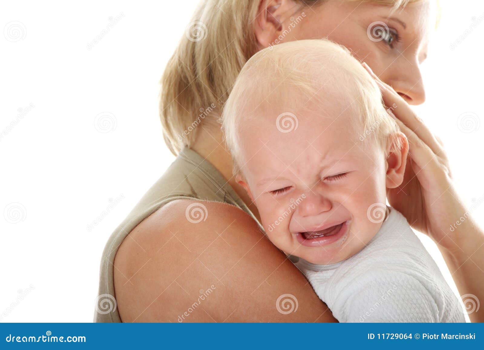 Mother Holding Her Crying Baby Isolated Stock Photo - Image of ...