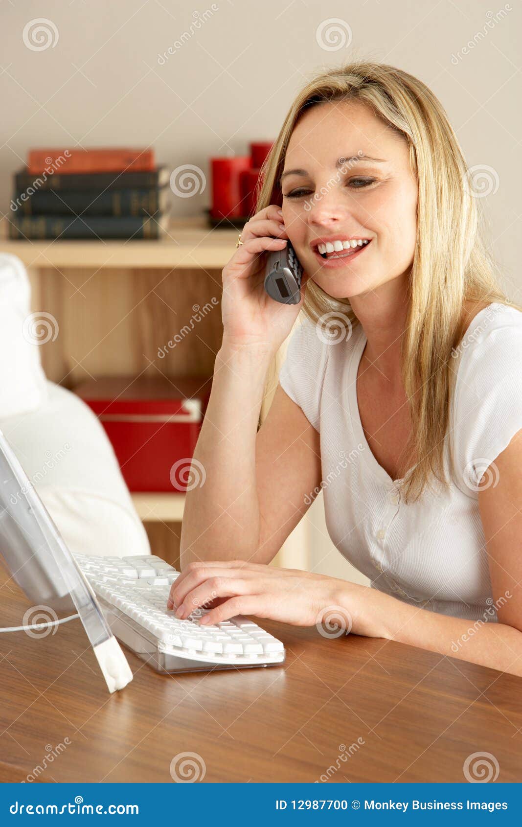 Mother at Home Using Computer Stock Photo - Image of horizontal, woman ...