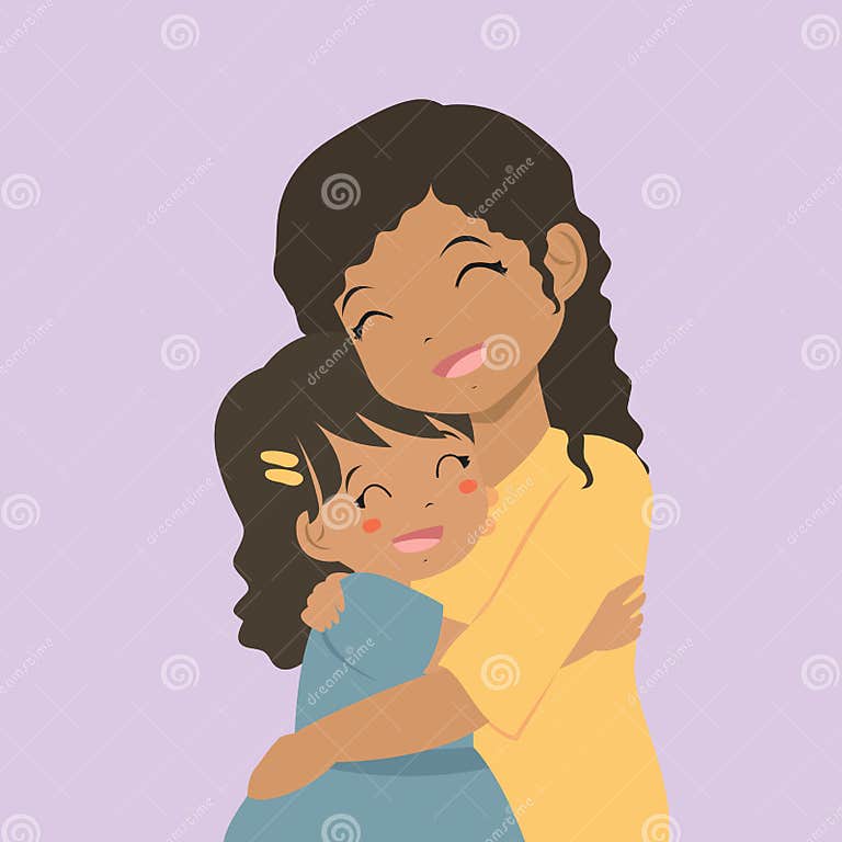 Mother Hugging Her Daughter Vector Stock Vector Illustration Of