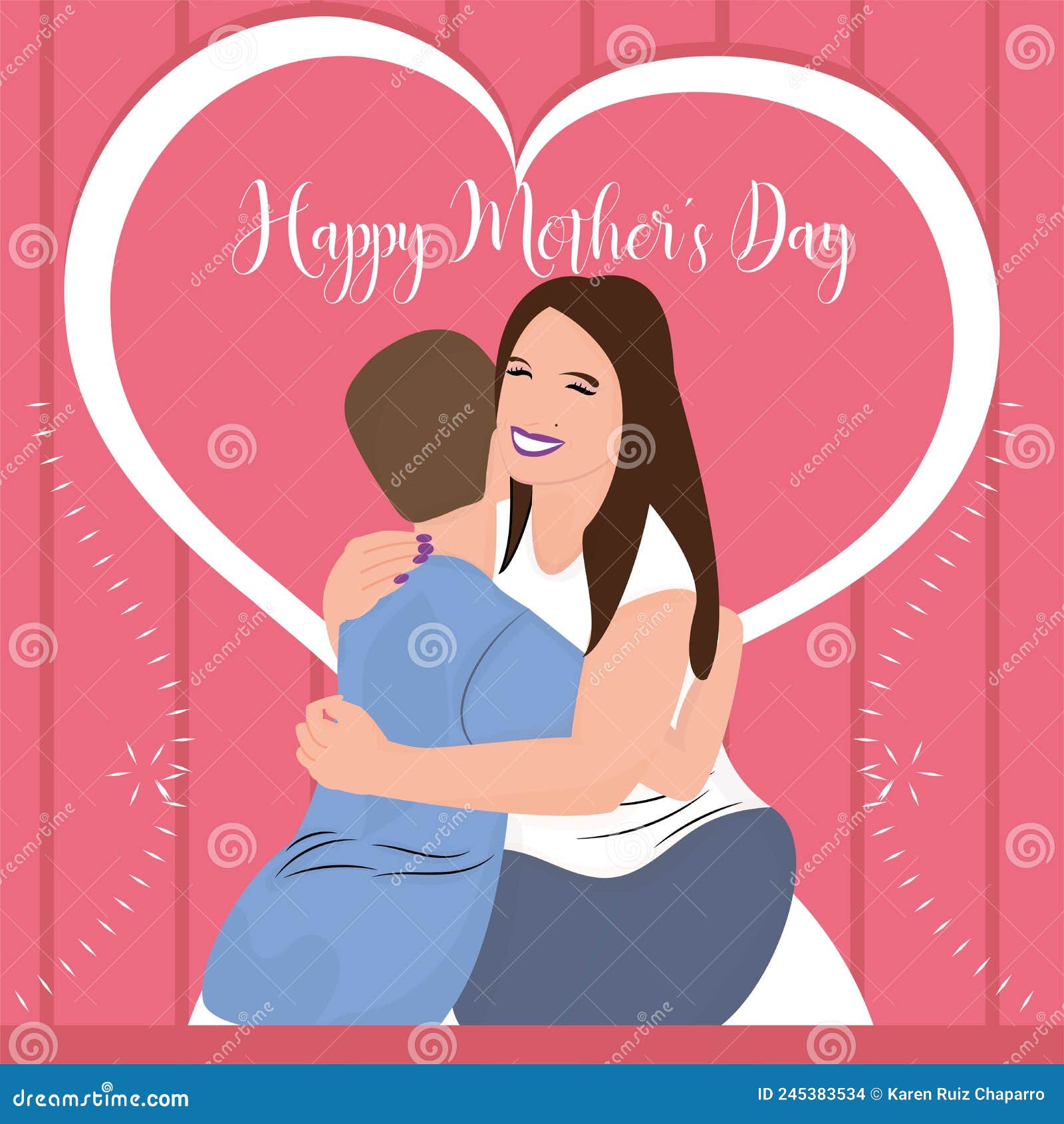 Mother Hugging Her Son Characters Happy Mother Day Template Vector