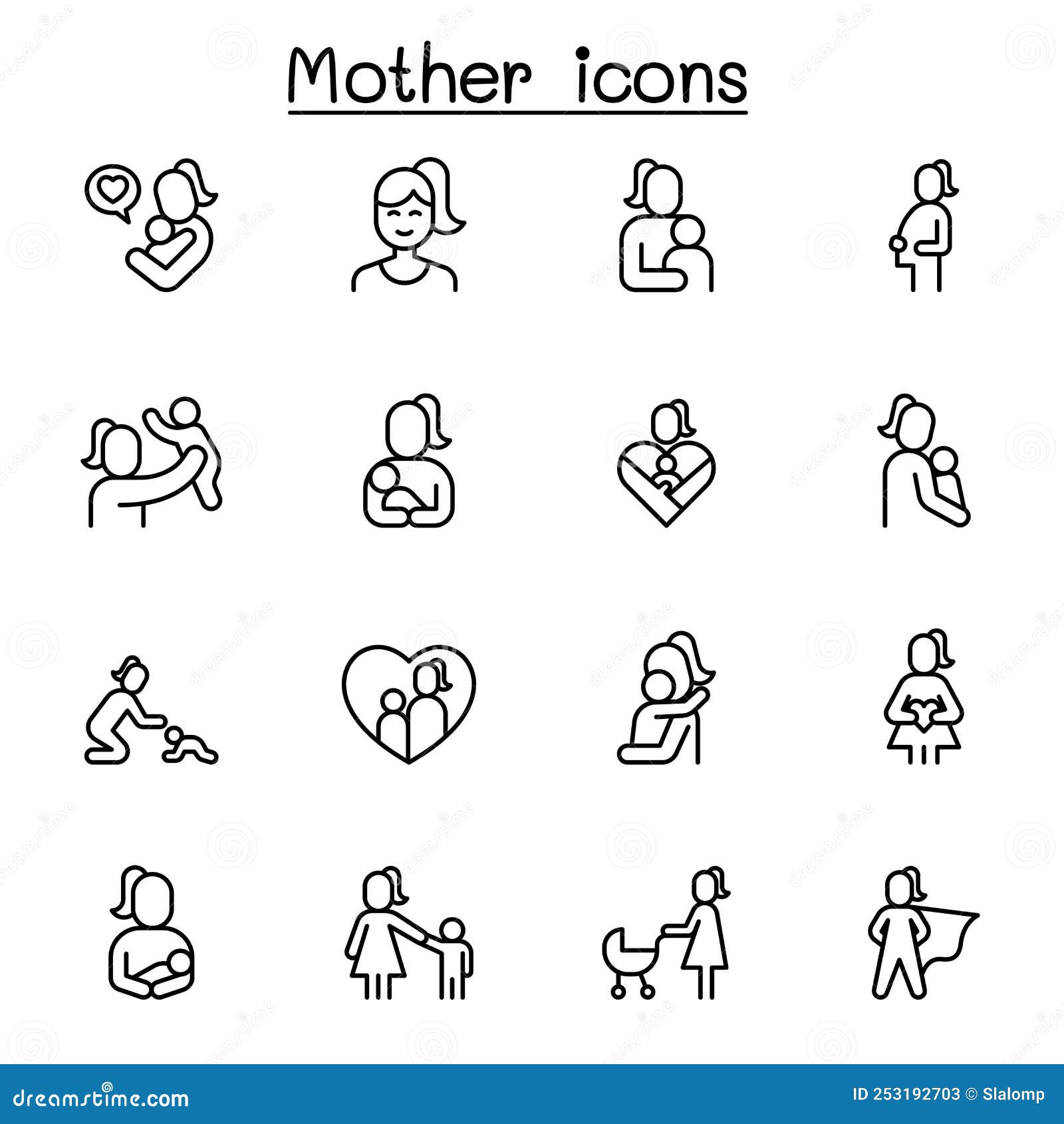 Mother Icon Set in Thin Line Style Stock Vector - Illustration of ...