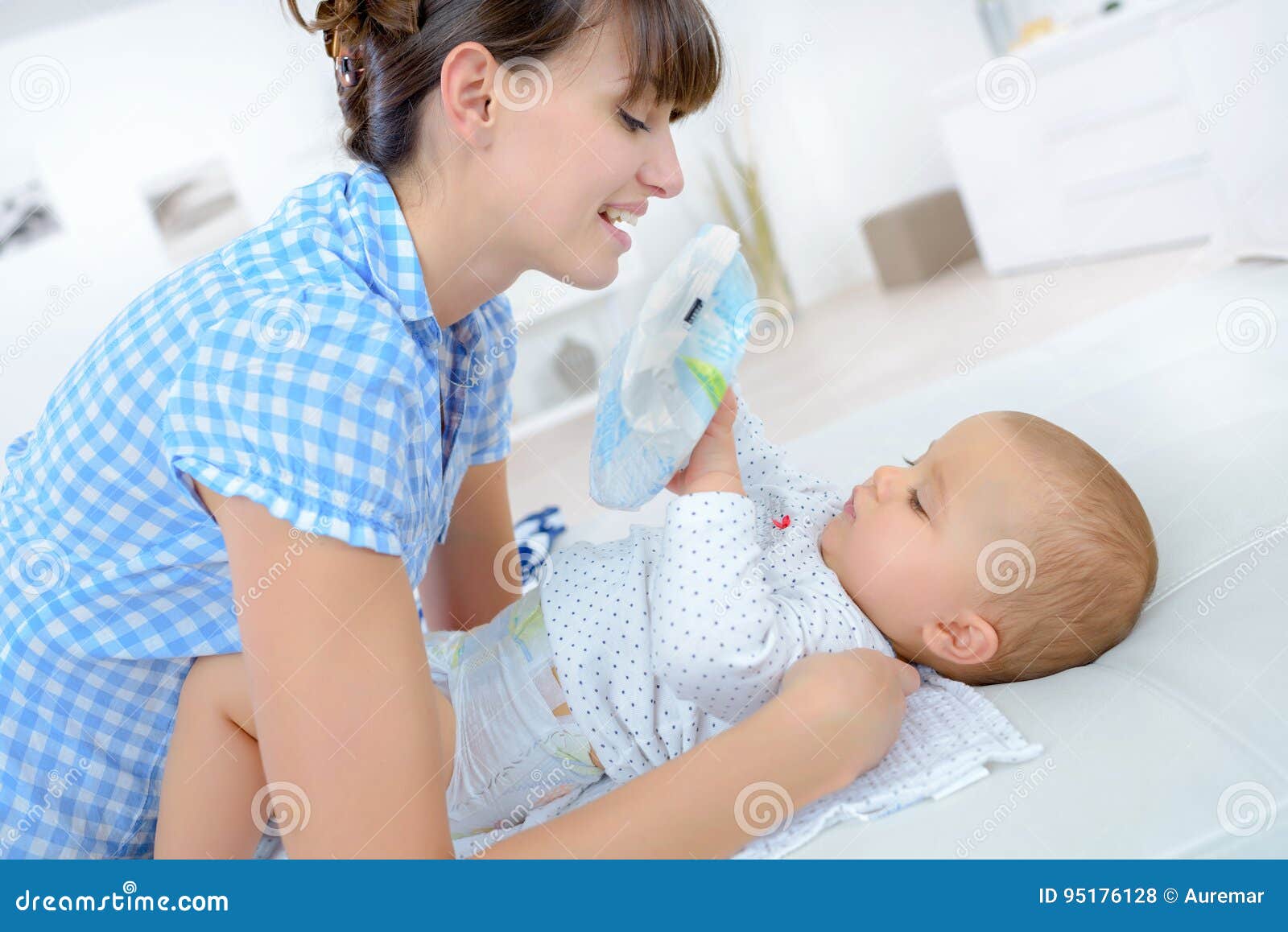 Mother Interacting with Baby Stock Photo - Image of smile, comfort ...