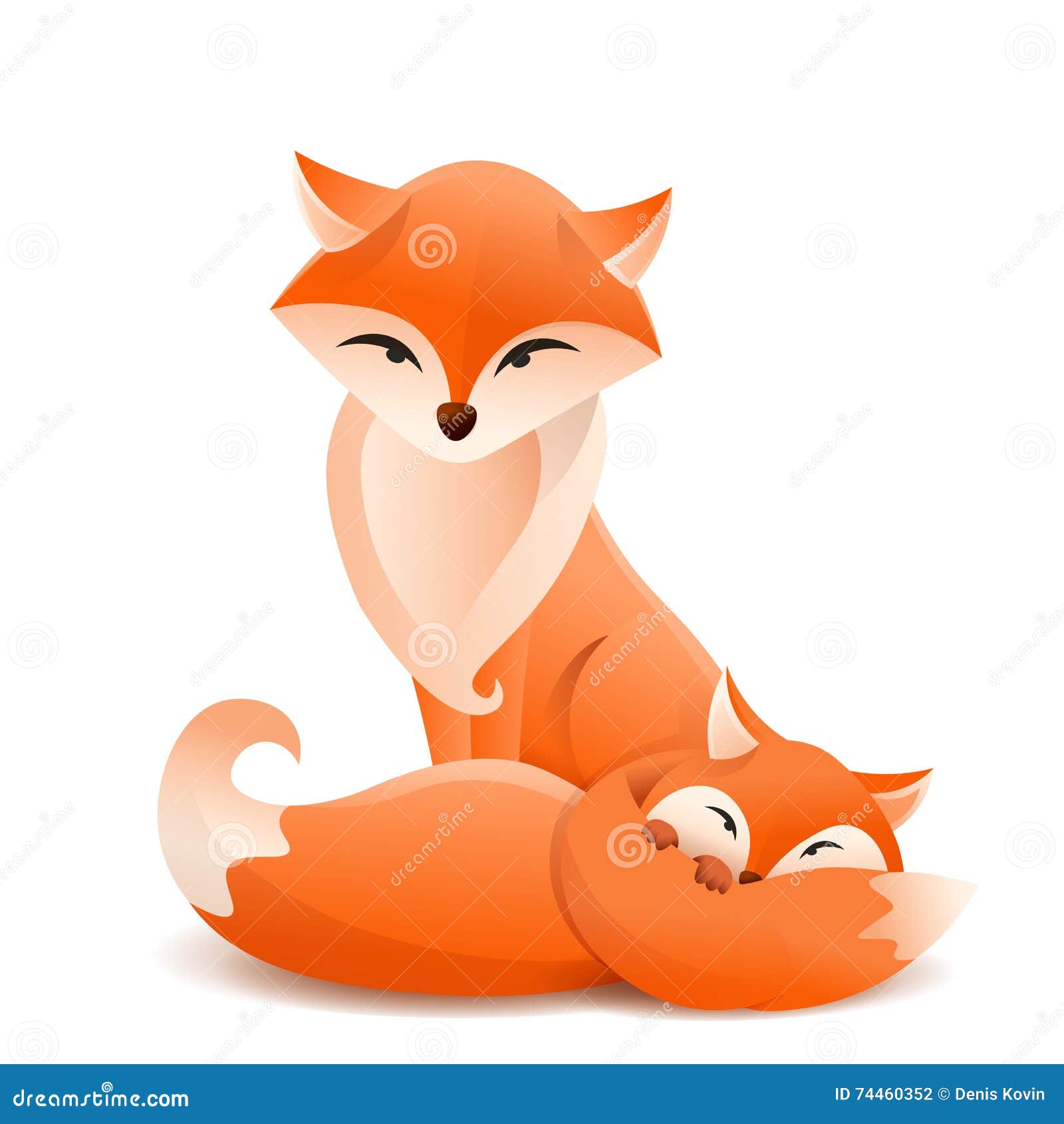 Mother and Kid Foxes. Vector Illustration Stock Illustration ...