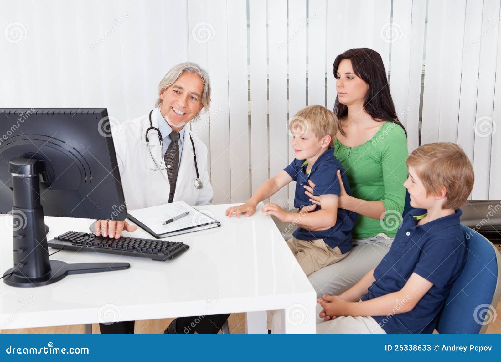 Mother with Kids at Doctors Office Stock Image - Image of clinical ...